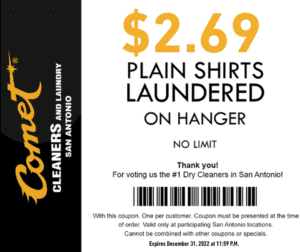 Coupons - Comet Cleaners and Laundry San Antonio