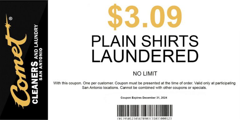 Coupons - Comet Cleaners and Laundry San Antonio