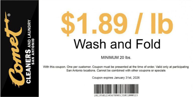 Coupons - Comet Cleaners and Laundry San Antonio