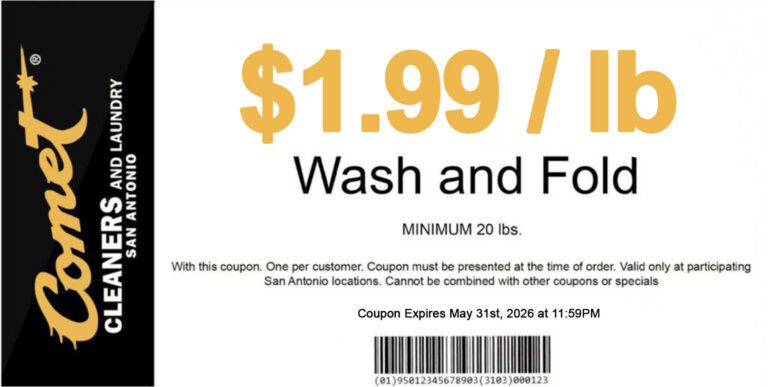 Coupons - Comet Cleaners and Laundry San Antonio