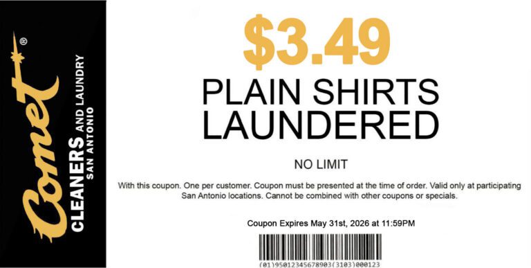 Coupons - Comet Cleaners and Laundry San Antonio